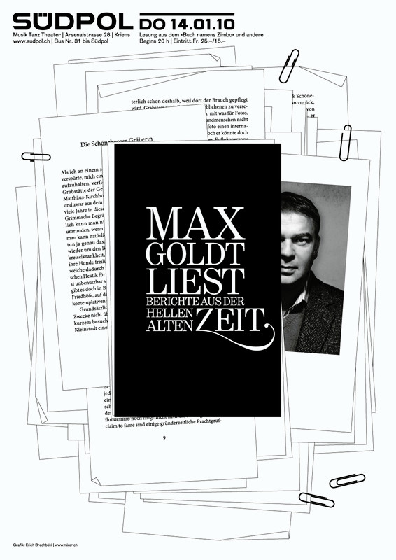 “Max Goldt”, 2010, by Erich Brechbühl for Südpol - typo/graphic posters